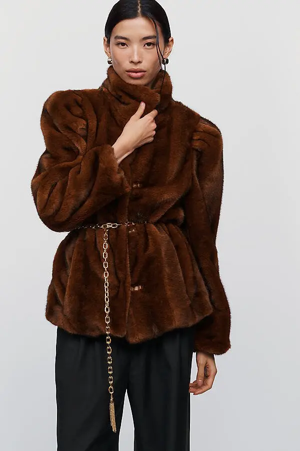 Avec Les Filles Puff Sleeve Faux Fur Jacket