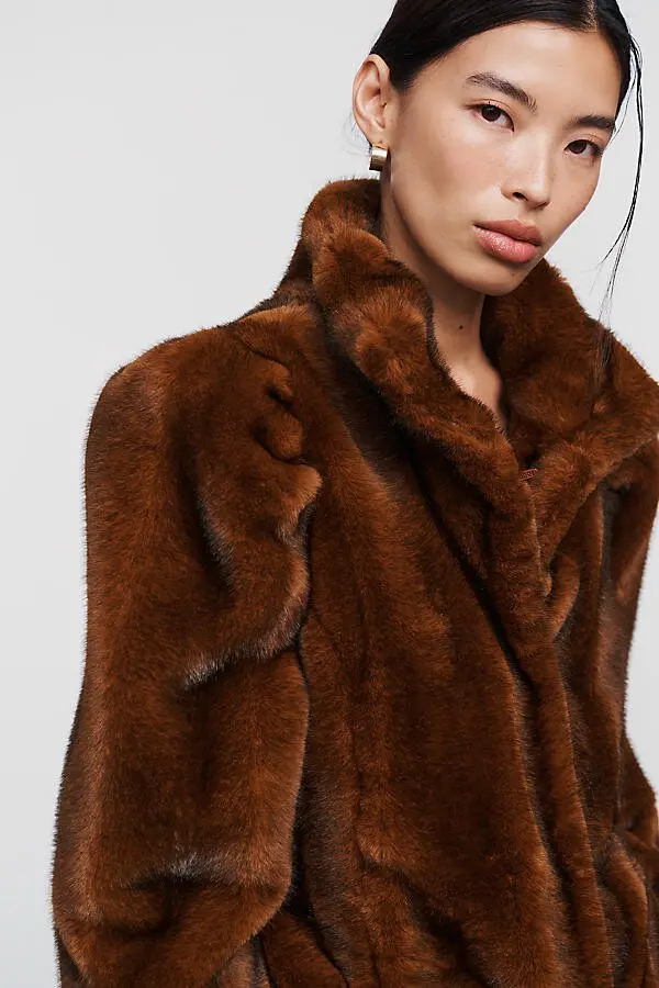 Avec Les Filles Puff Sleeve Faux Fur Jacket