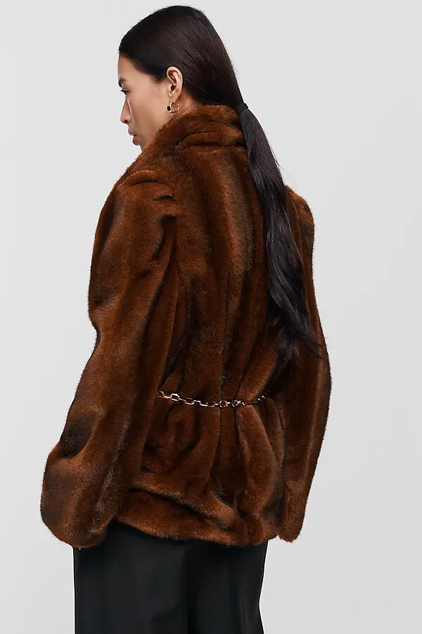 Avec Les Filles Puff Sleeve Faux Fur Jacket