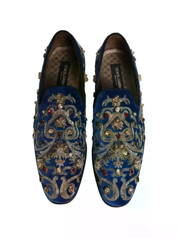 Dolce & Gabbana Embellished Velvet-texture Loafers