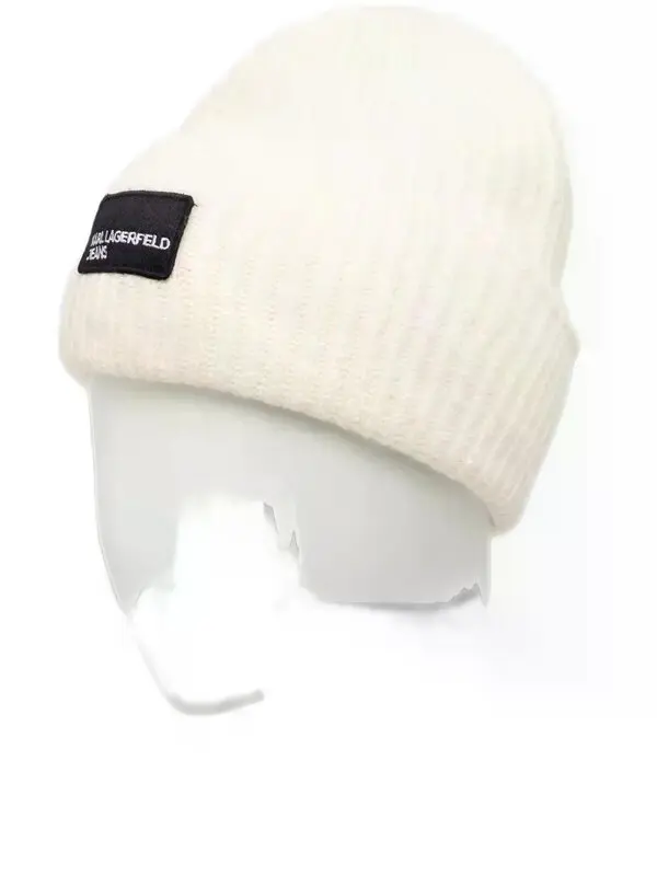Karl Lagerfeld Logo-patch Ribbed-knit Beanie Hat