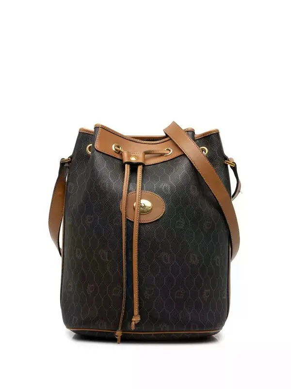 Dior 20th Century Honeycomb Coated Canvas Drawstring Bucket Bag - Black