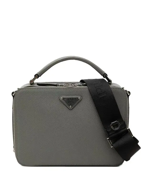 Prada 2013-2026 Medium Saffiano Brique Bag Satchel - Grey