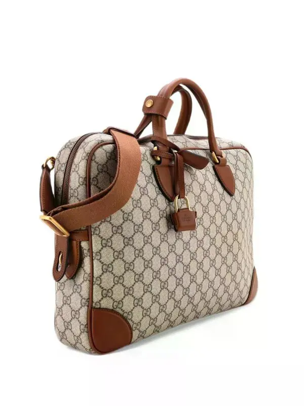 Gucci Emblem Convertible Zip Around Briefcase Gg Coated Canvas Medium Business Bag - Brown