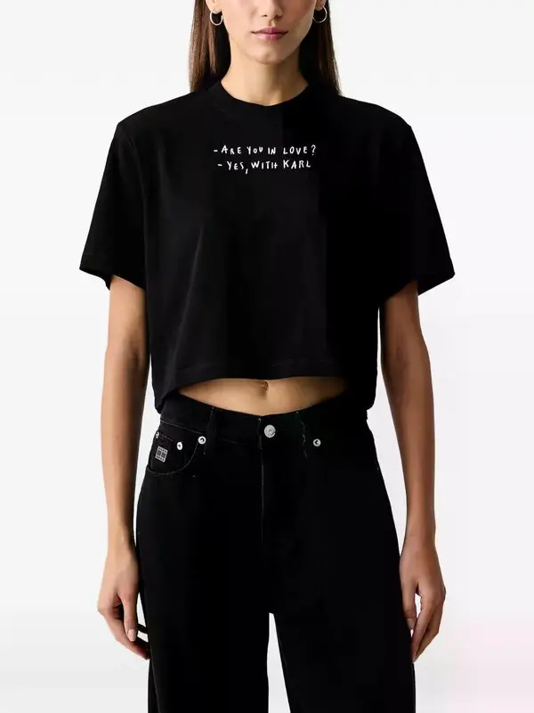 Karl Lagerfeld X Pietro Terzini Slogan-print Cropped T-shirt - Black