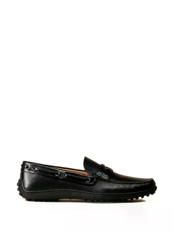 Car Shoe Bleached-leather Apron-toe Loafers - Black