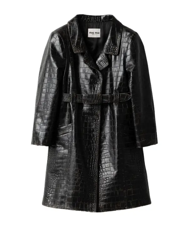 Miu Miu Croco-embossed Leather Coat