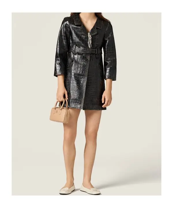 Miu Miu Croco-embossed Leather Coat