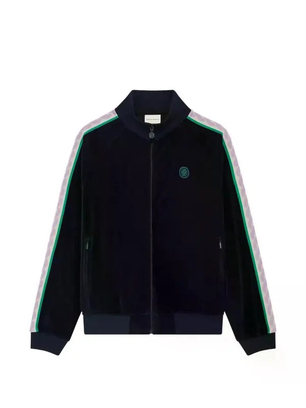 Drole De Monsieur Logo-embroidered Velvet Zip-up Sweatshirt - Blue