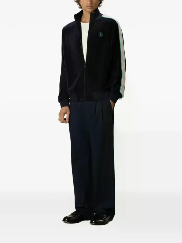 Drole De Monsieur Logo-embroidered Velvet Zip-up Sweatshirt