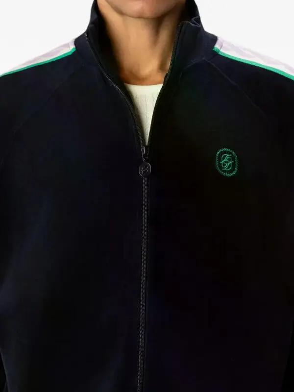 Drole De Monsieur Logo-embroidered Velvet Zip-up Sweatshirt