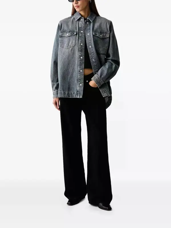 Karl Lagerfeld Logo-embroidered Acid-wash Denim Shirt
