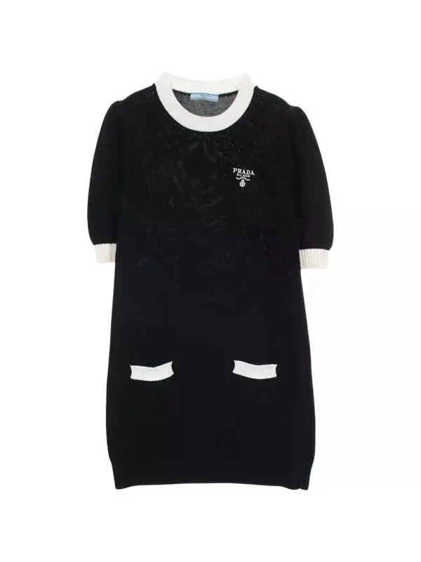 Prada 2000s Logo-embroidered Knitted Midi Dress - Black
