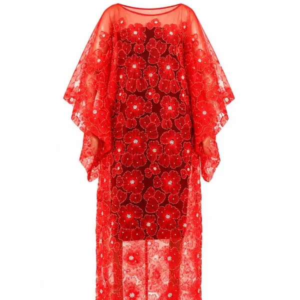 BEAUTIFUL STITCHES LTD Scarlet Bloom Beaded Lace Kaftan