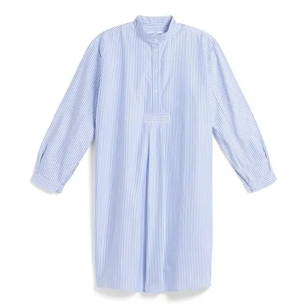 THE SLEEP SHIRT Long Sleep Shirt In Oxford Stripe - Blue