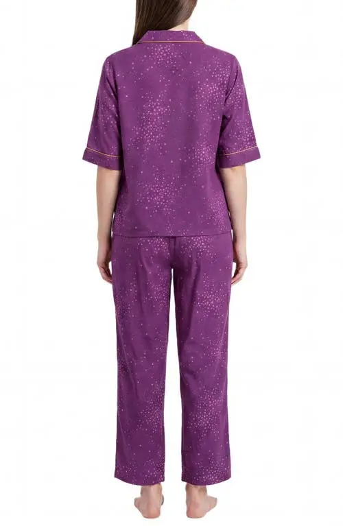 Splendid Star Print Crop Sleeve Pajamas & Pants Set - Celestial