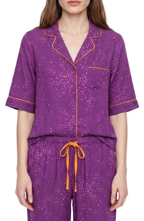 Splendid Star Print Crop Sleeve Pajamas & Pants Set - Celestial