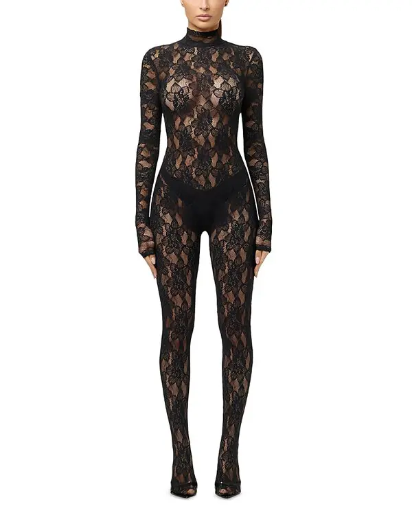 Naked Wardrobe Lace Turtleneck Closed Toe Jumpsuit