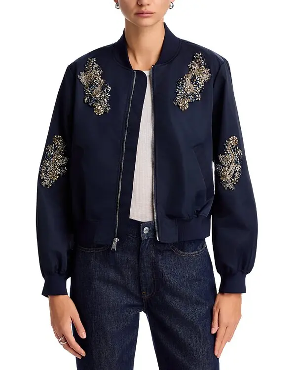 Cinq À Sept Crystal Garden Talulla Bomber Jacket - Navy/navy