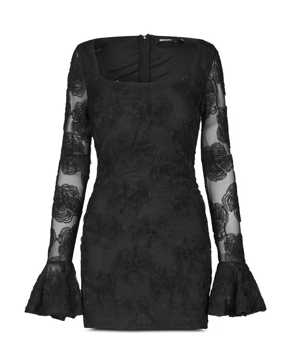 ROTATE BY BIRGER CHRISTENSEN Flower Mesh Long Sleeve Mini Dress