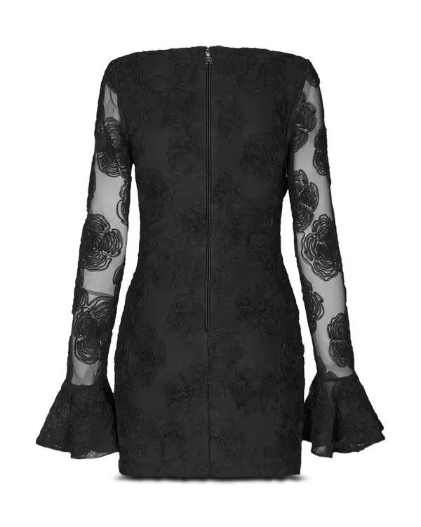 ROTATE BY BIRGER CHRISTENSEN Flower Mesh Long Sleeve Mini Dress