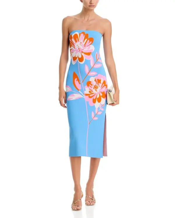 MILLY Seraphina Strapless Floral Midi Dress