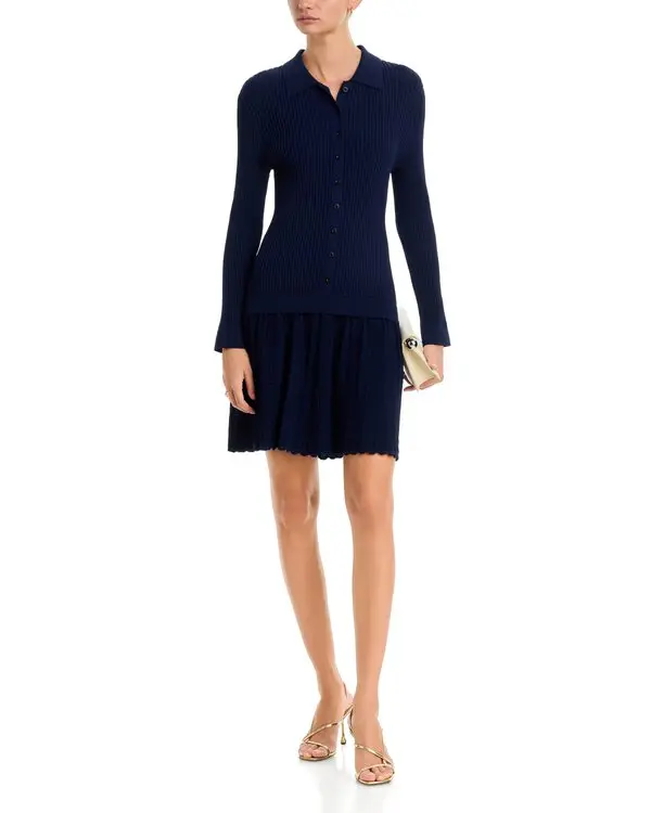 MILLY Ines Rib Knit Button Down Mini Dress