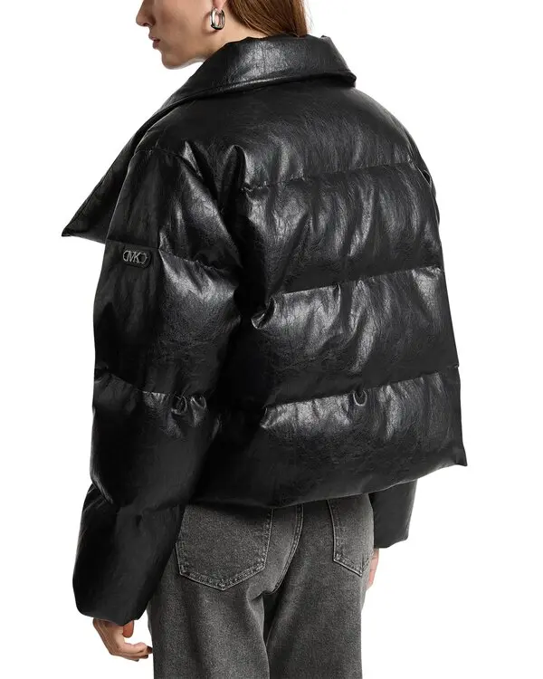 Michael Kors Faux Leather Moto Puffer Jacket