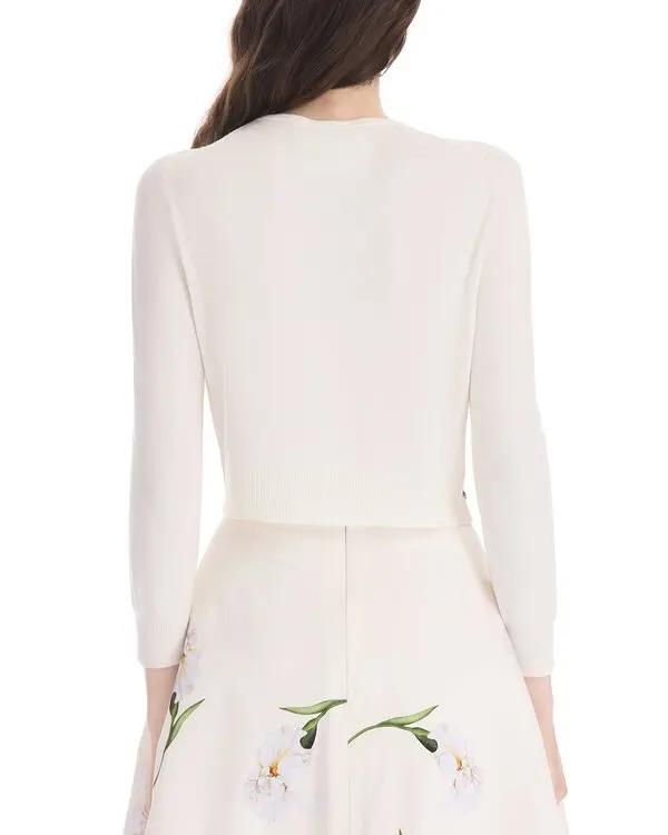 Oscar De La Renta Embroidered Wool Crewneck Cardigan