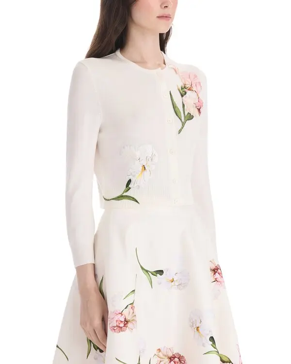 Oscar De La Renta Embroidered Wool Crewneck Cardigan