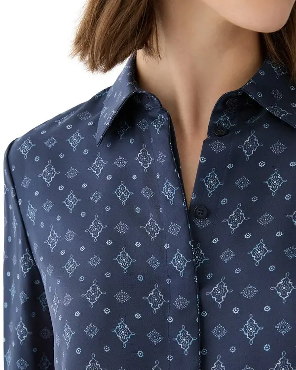 Lafayette 148 New York Scottie Geometric Print Silk Blouse