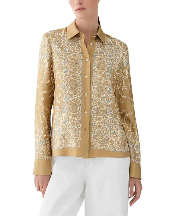 Lafayette 148 New York Silk Button Down Paisley Blouse