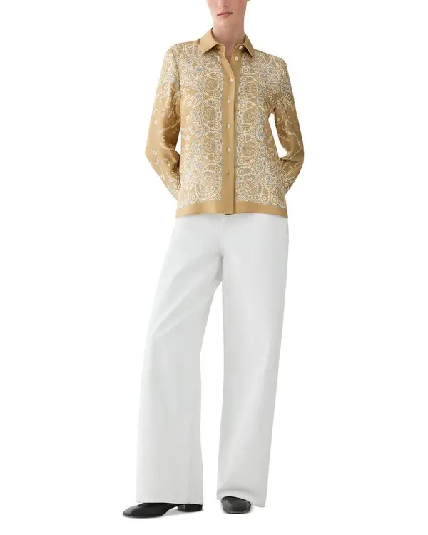 Lafayette 148 New York Silk Button Down Paisley Blouse