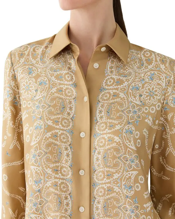 Lafayette 148 New York Silk Button Down Paisley Blouse