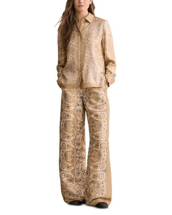 Lafayette 148 New York Silk Button Down Paisley Blouse