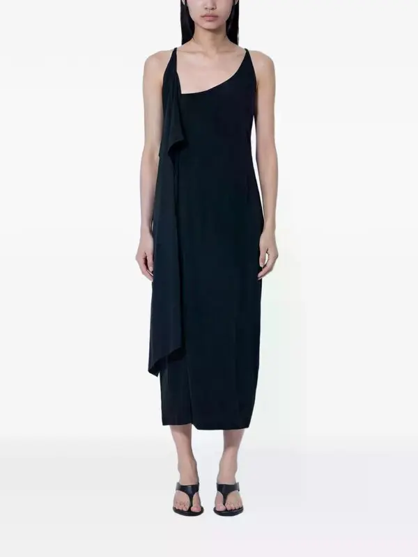 Yohji Yamamoto Asymmetric Draped Maxi Dress - Black