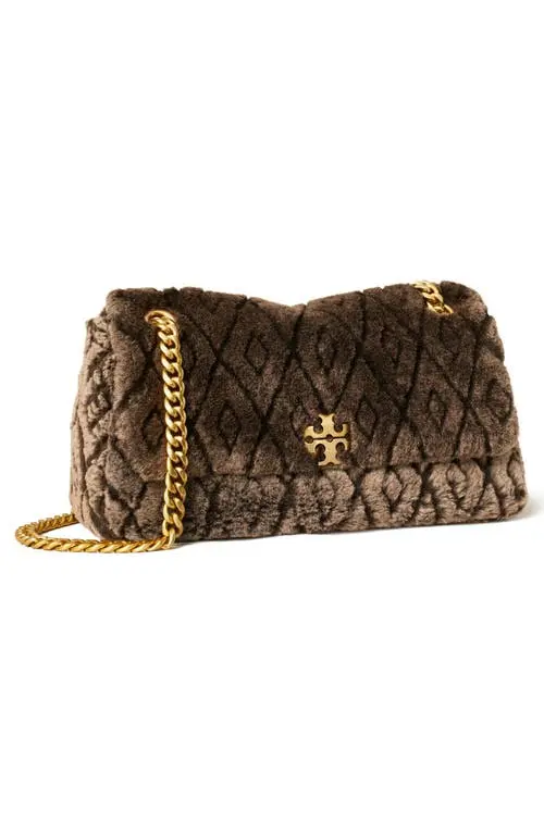 Tory Burch Small Charlie Quilted Genuine Shearling Shoulder Bag - Cocoa