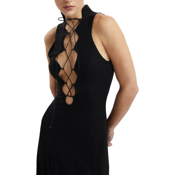 MOTHER OF ALL Angie Front Tie Maxi Dress - Black