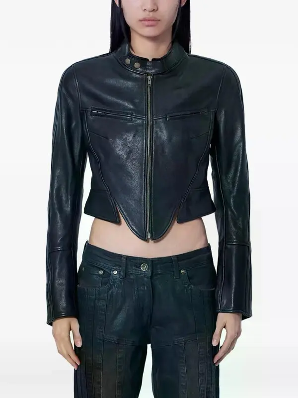 KNWLS Claw Cropped Leather Jacket - Black
