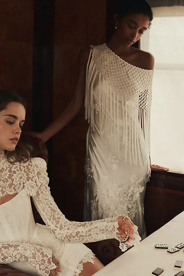 Anthropologie Embroidered Frge Slip Dress