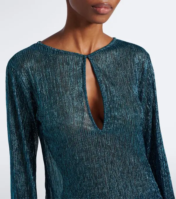 CALA DE LA CRUZ Mara Feather-trimmed Lamé Top