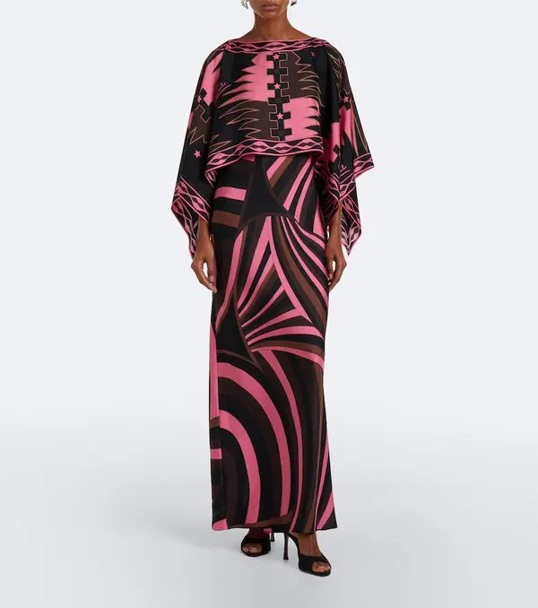 Emilio Pucci Iride Caped Silk Twill Gown