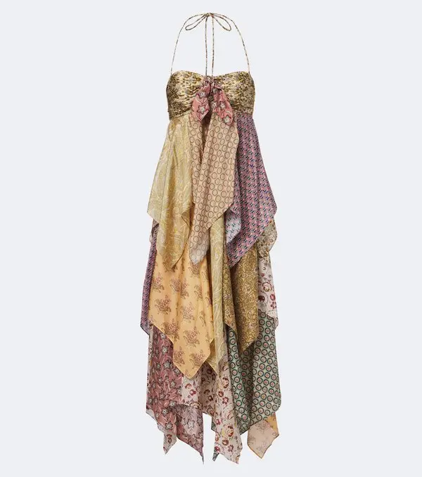 Zimmermann Fairlight Patchwork Silk Midi Dress - Multicoloured