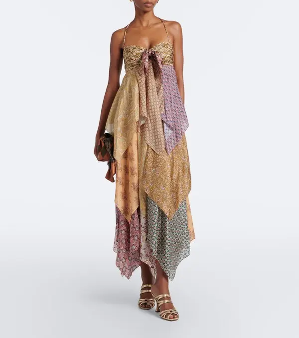 Zimmermann Fairlight Patchwork Silk Midi Dress