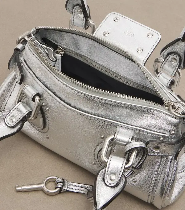 Chloé Paddington Small Metallic Leather Shoulder Bag - Silver