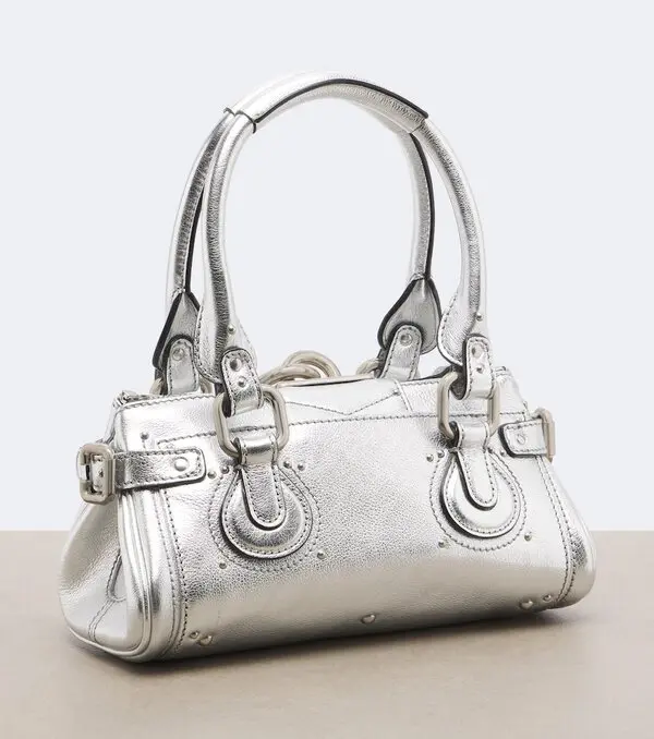Chloé Paddington Small Metallic Leather Shoulder Bag - Silver