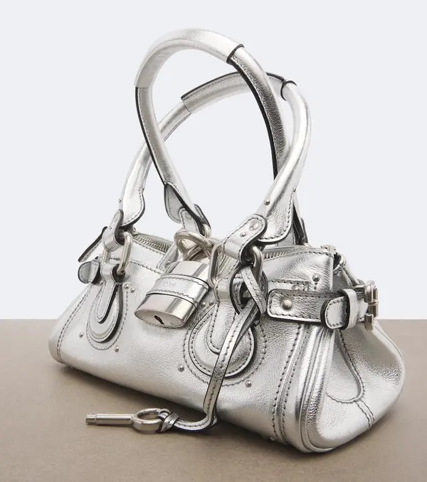 Chloé Paddington Small Metallic Leather Shoulder Bag - Silver