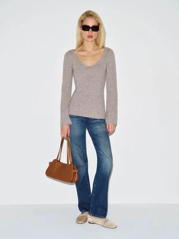 REFORMATION Nicoletta Regenerative Wool Scoop Neck Sweater - Grey