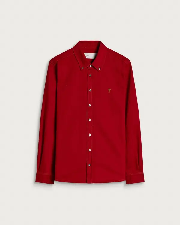 AMI Paris Cotton Button Down Adc Shirt - Ruby Red