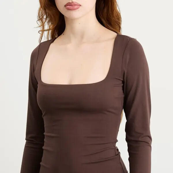 SKIMS Smooth Layers Square Neck Long Sleeve Top - Espresso